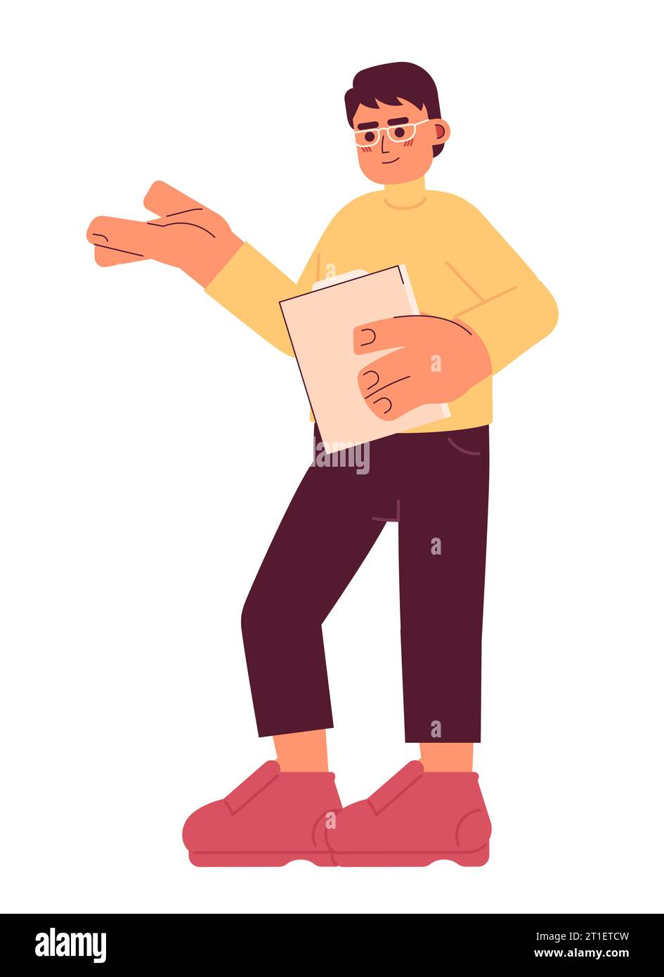 Eyeglasses asian man reading documents 2D cartoon character Stock ...