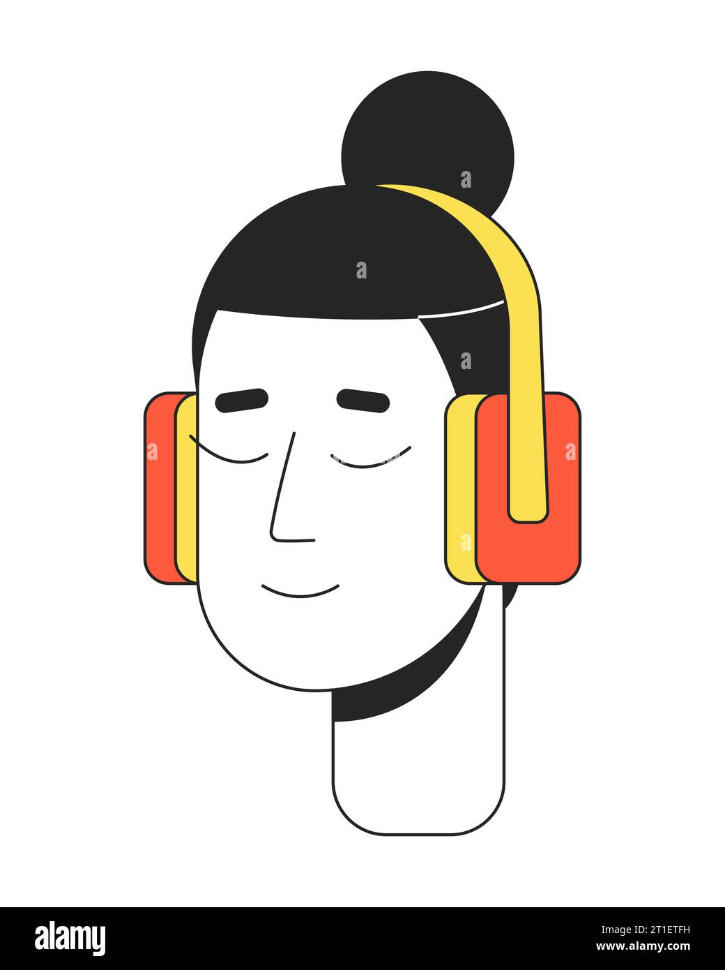 Relaxed Headphones Man With Samurai Hairstyle 2d Linear Cartoon