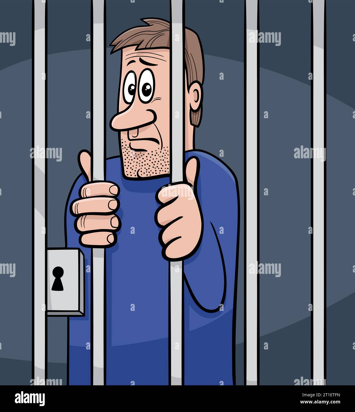 cartoon illustration of jailed man behind the prison bars Stock Vector ...