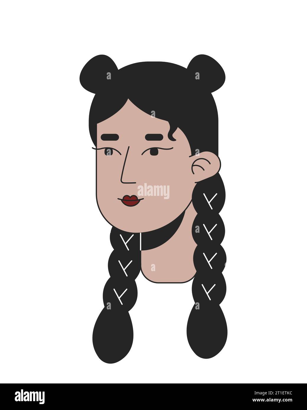 Beautiful girl with traditional mexican braids 2D linear cartoon ...