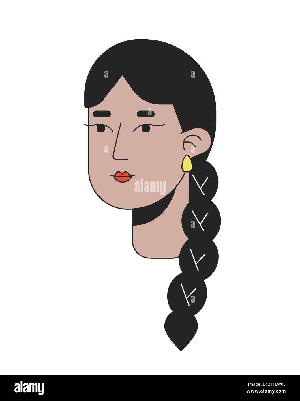 South asian woman with long braid 2D linear cartoon character head ...