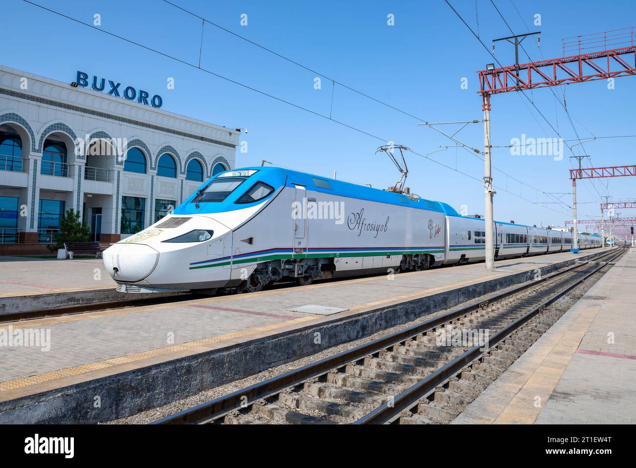 BUKHARA, UZBEKISTAN - SEPTEMBER 11, 2022: High-speed electric train ...