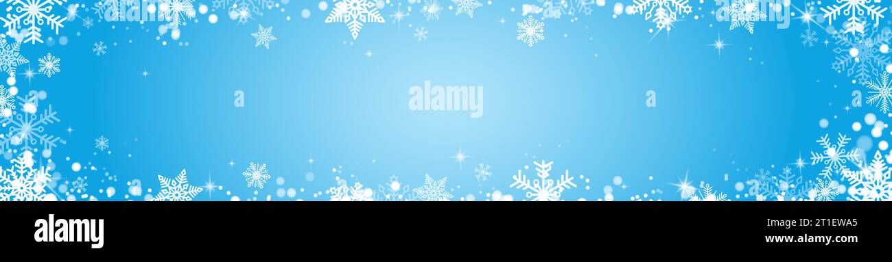 Winter panoramic snow background with snowflakes and sparks. Snowfall ...