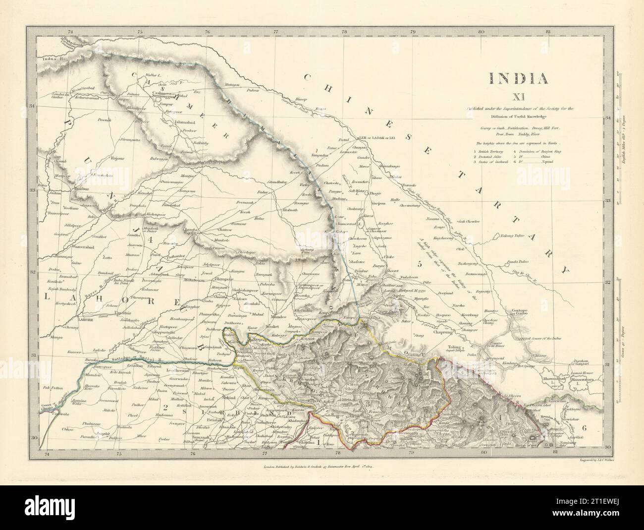 INDIA PAKISTAN. Punjab Garhwal Lahore Sirhind Kashmir China. SDUK 1844 ...