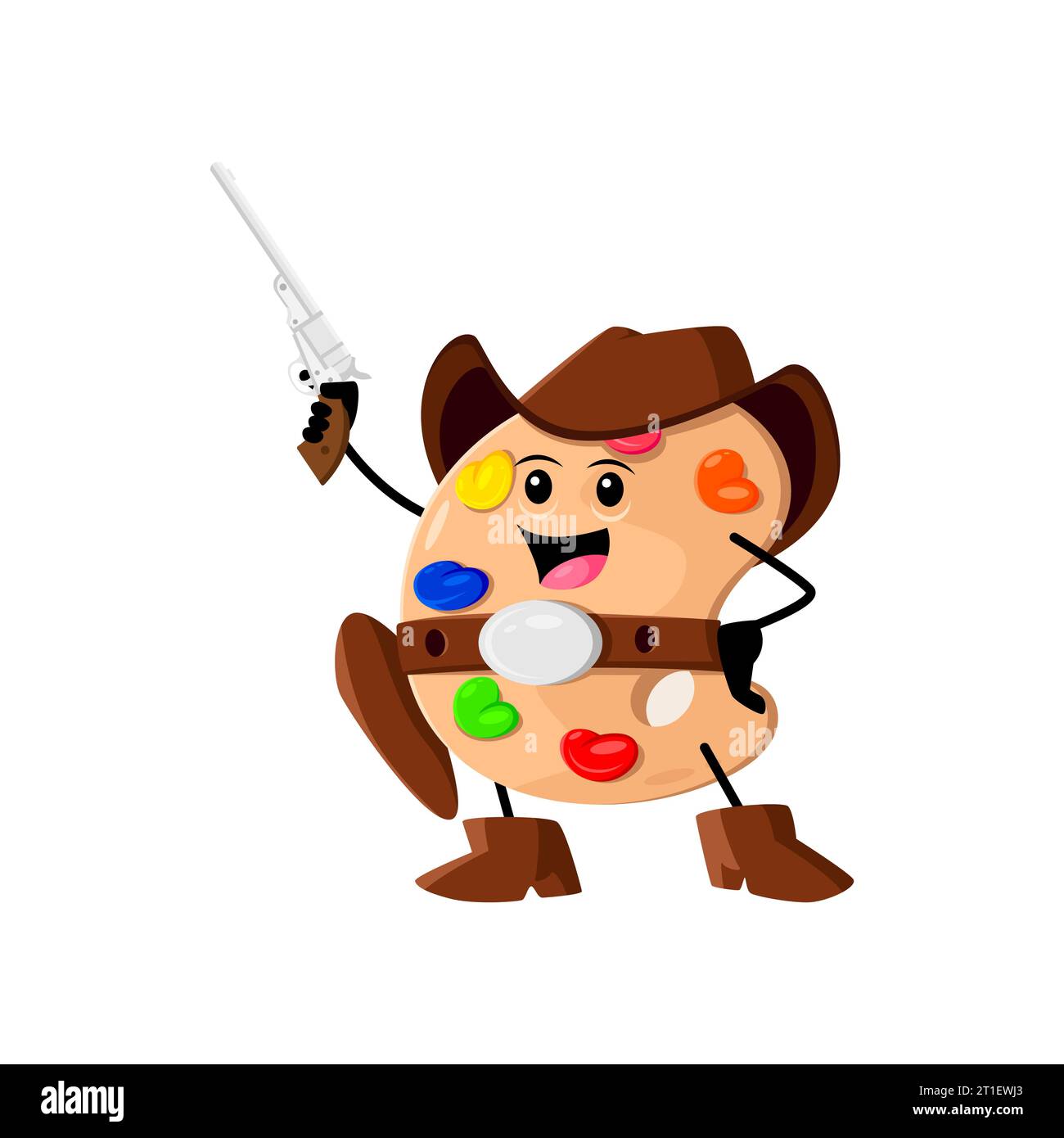 Cartoon paint palette school supply cowboy, ranger, sheriff and robber ...