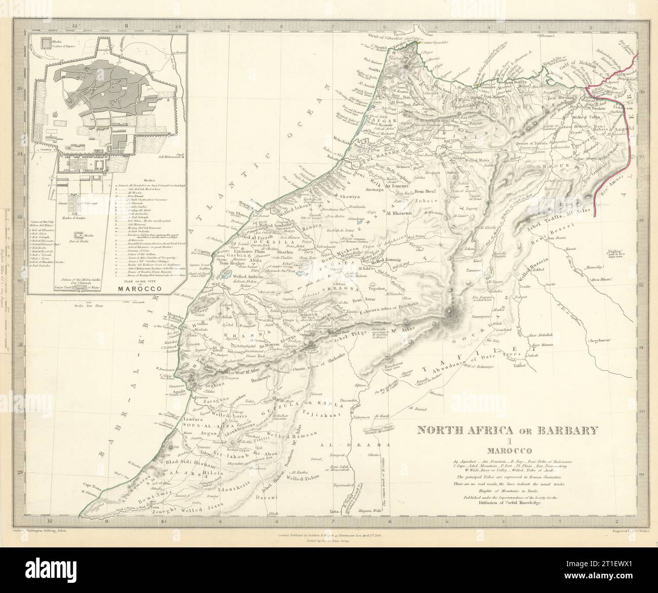 MOROCCO 'North Africa or Barbary' Marocco. Marrakech town plan. SDUK 1844 map Stock Photo - Alamy