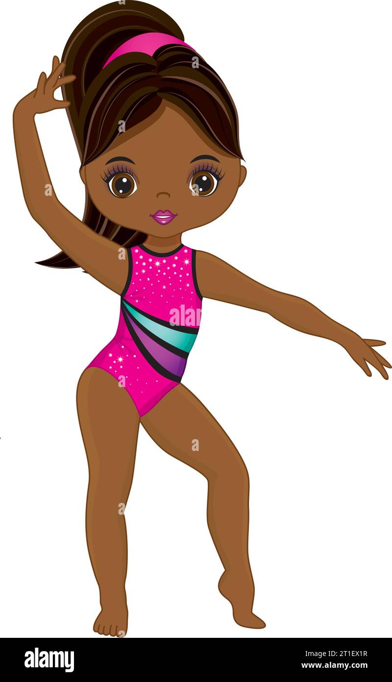 Vector Beautiful African American Girl Performing Rhythmic Gymnastics ...