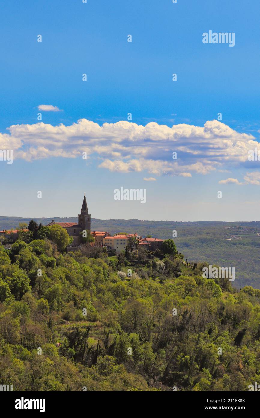 The small hill top town of Groznjan in Croatia. Photo taken in April ...