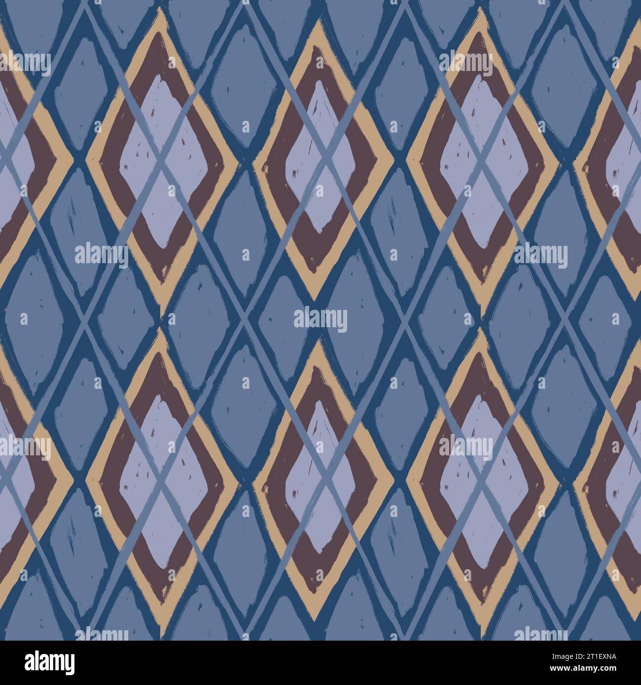 Hand drawn seamless pattern in argyle traditional classic style. Blue ...