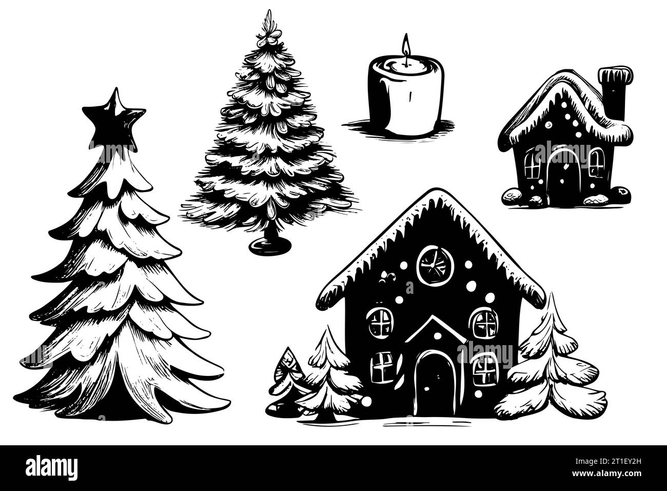 Hand sketch Set of Christmas clipart elements. Cute hand drawn vector ...