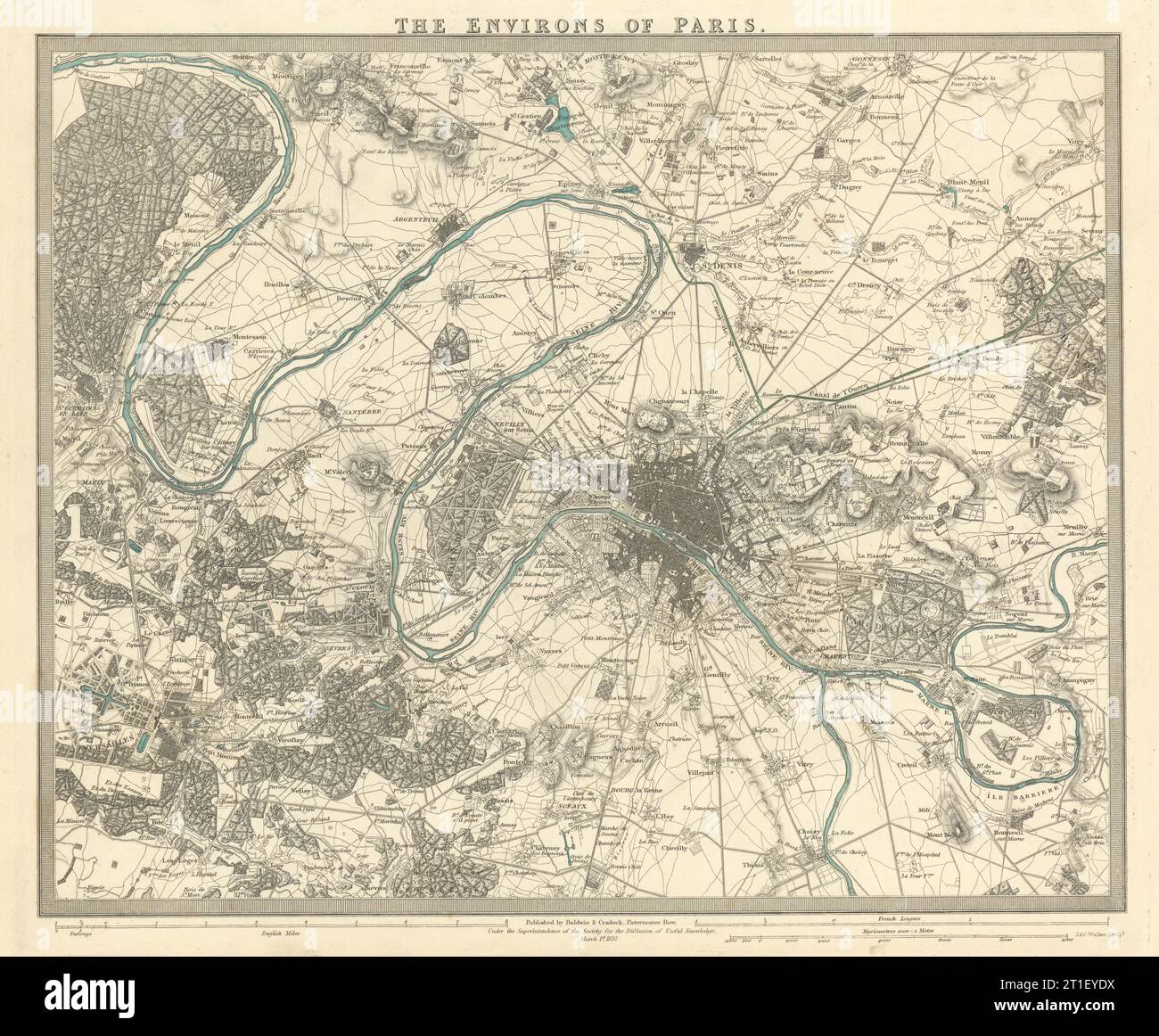 PARIS ENVIRONS. Paris. Versailles. Original hand colour. SDUK 1844 old ...