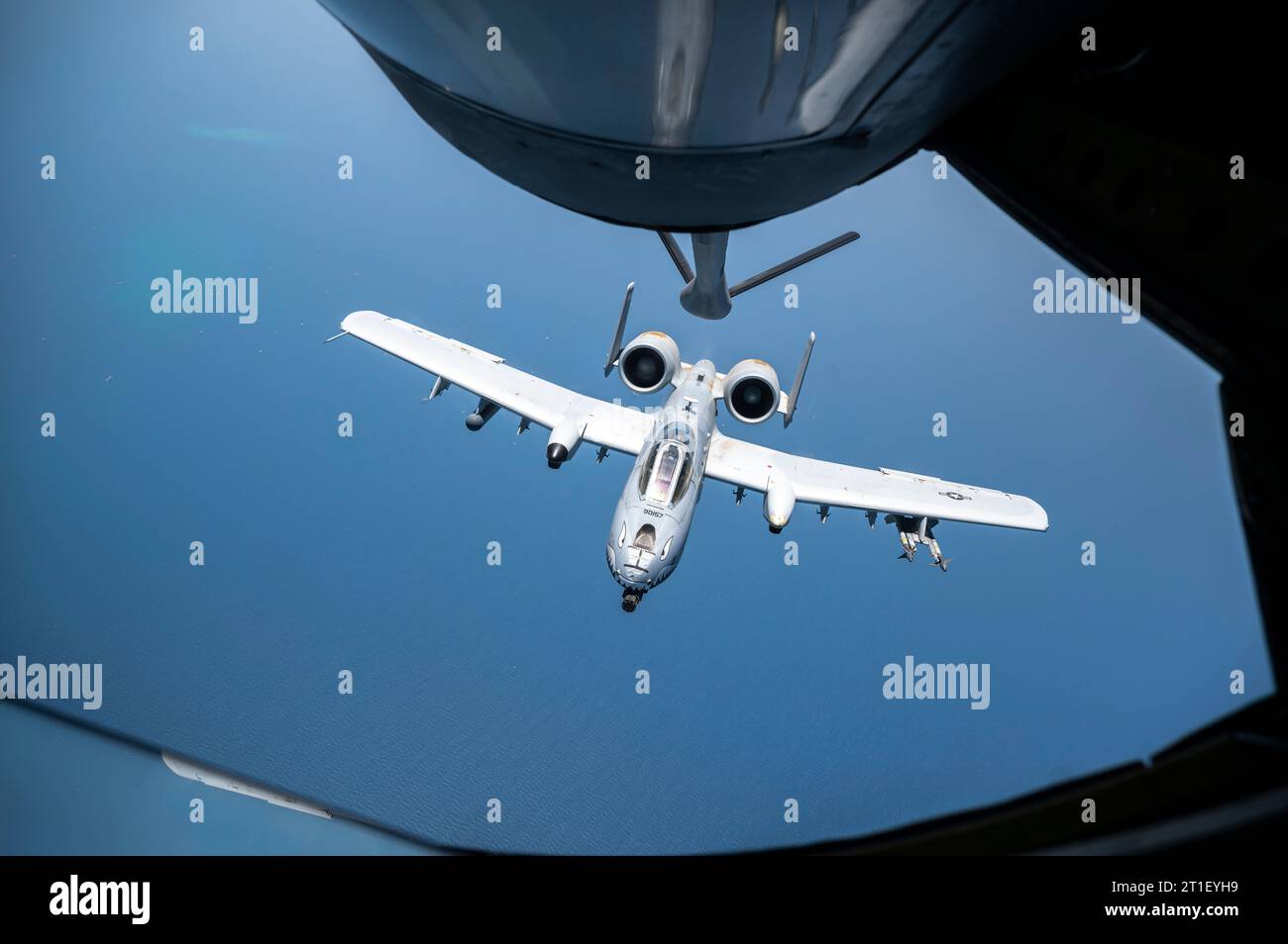 A U.S. Air Force A-10 Thunderbolt II flies after refueling from a KC-135 Stratotanker on June 19 ...