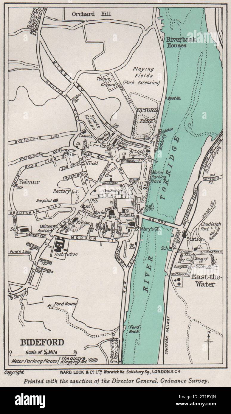 BIDEFORD vintage town/city plan. Devon. WARD LOCK 1946 old vintage map ...