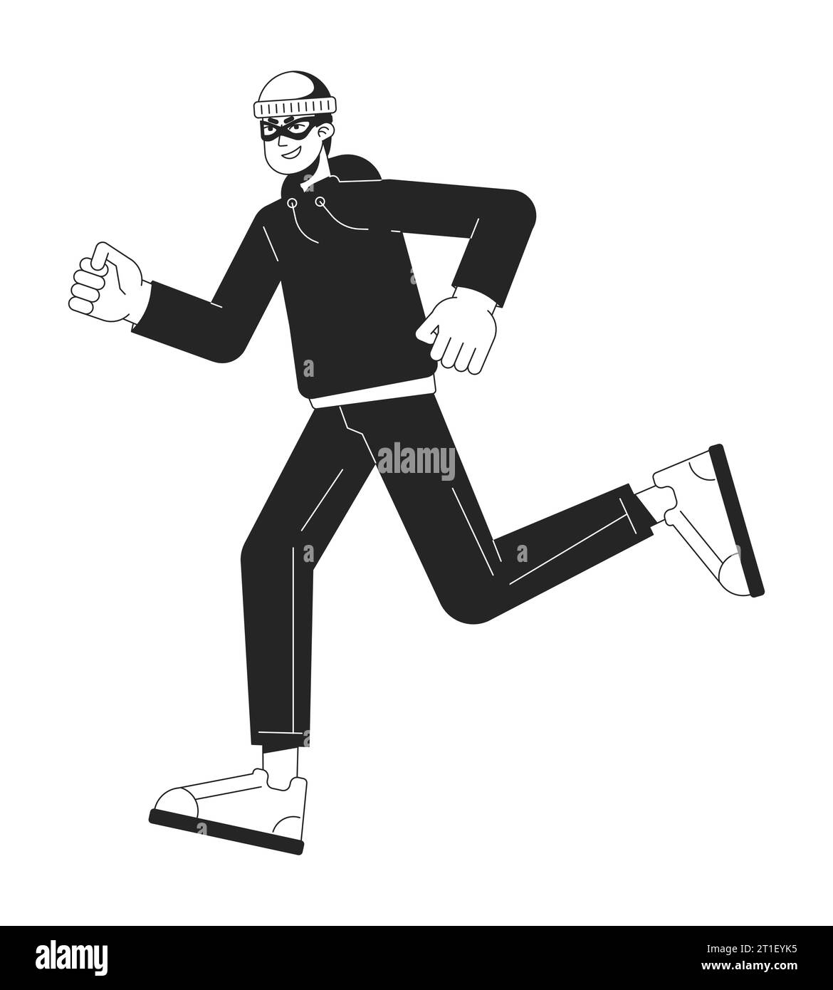 Man in mask running flat line black white vector character Stock Vector ...