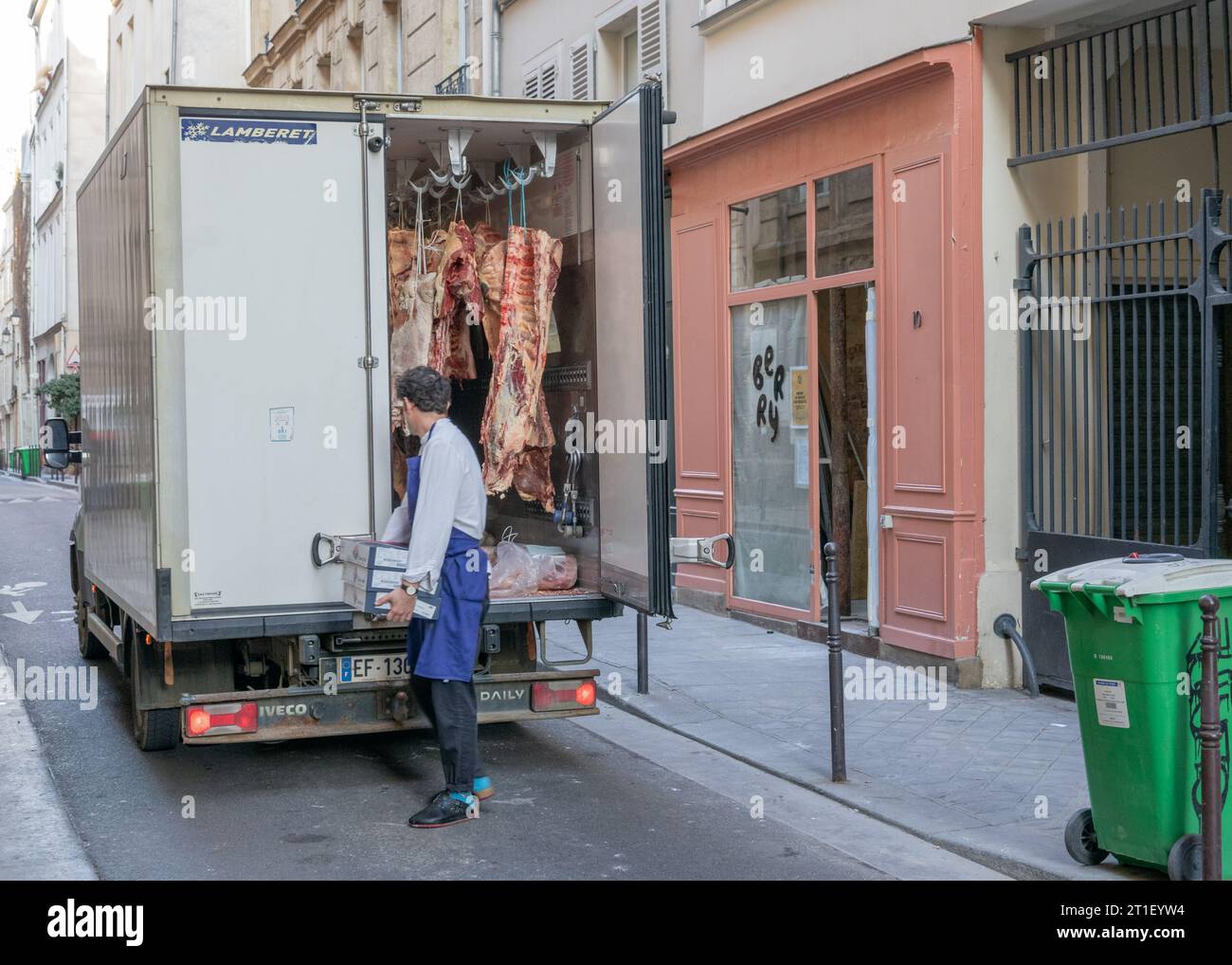 Paris France authentic daily life, butcher delivery to a restaurant ...
