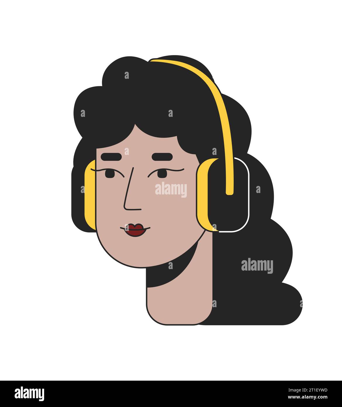 Curly hispanic woman headphones 2D linear cartoon character head Stock ...