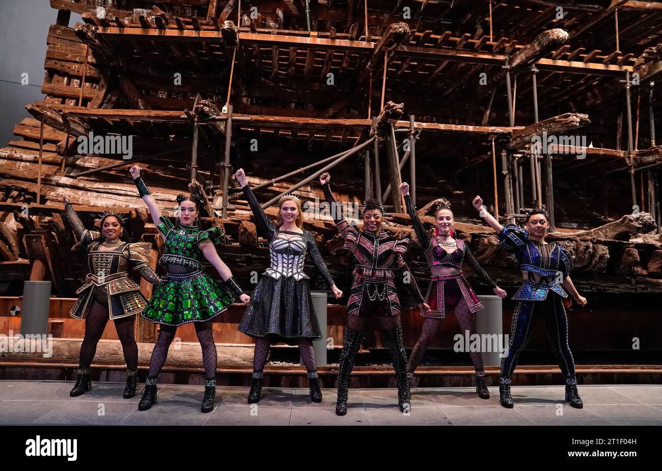 The cast of the musical Six at Henry VIII's warship, The Mary Rose, at ...