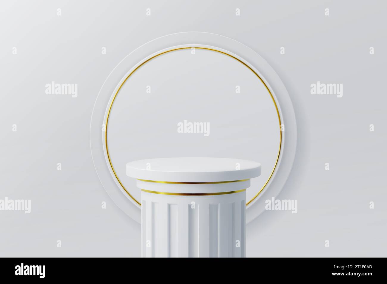 Column podium with round frame. Elegant 3d vector pillar display with ...