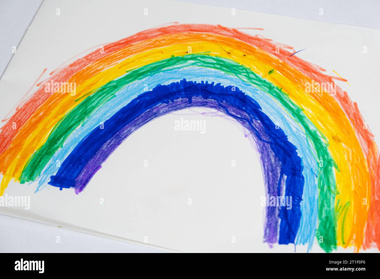 Drawing of a 6 year old child - a rainbow drawn with felt-tip pens in a ...