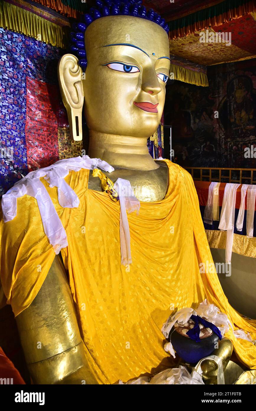12m tall copper statue of buddha gilded with gold,shey palace,ladakh,india Stock Photo - Alamy
