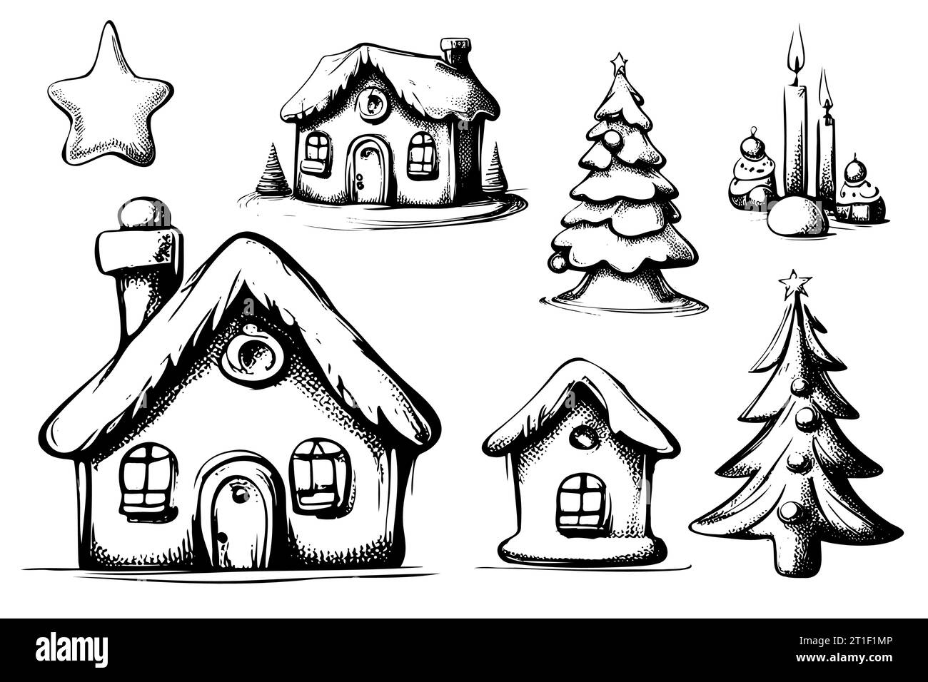 Hand sketch Set of Christmas clipart elements. Cute hand drawn vector ...