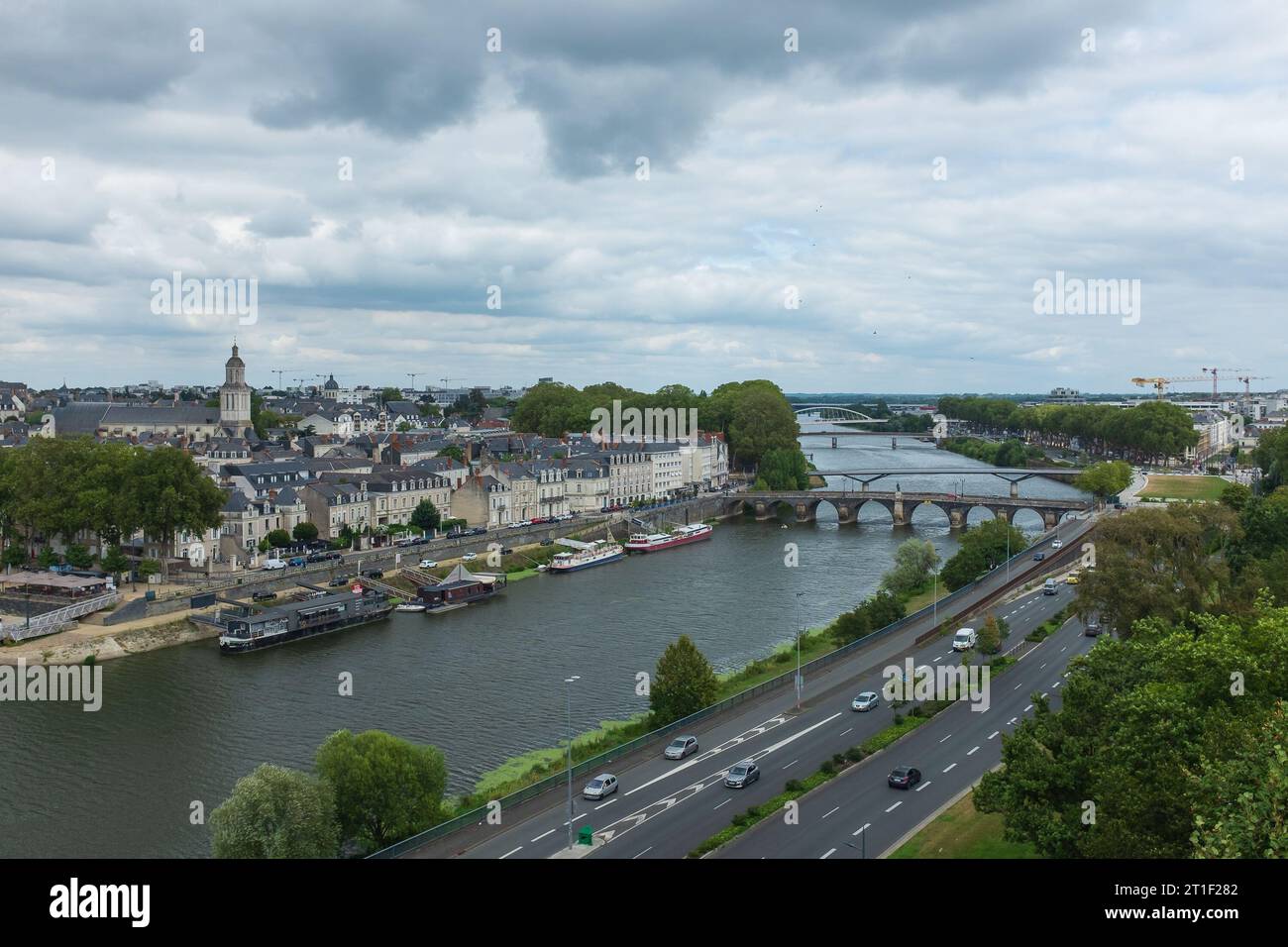 Angers, France, 2023. As seen from the Château d'Angers, the highway ...