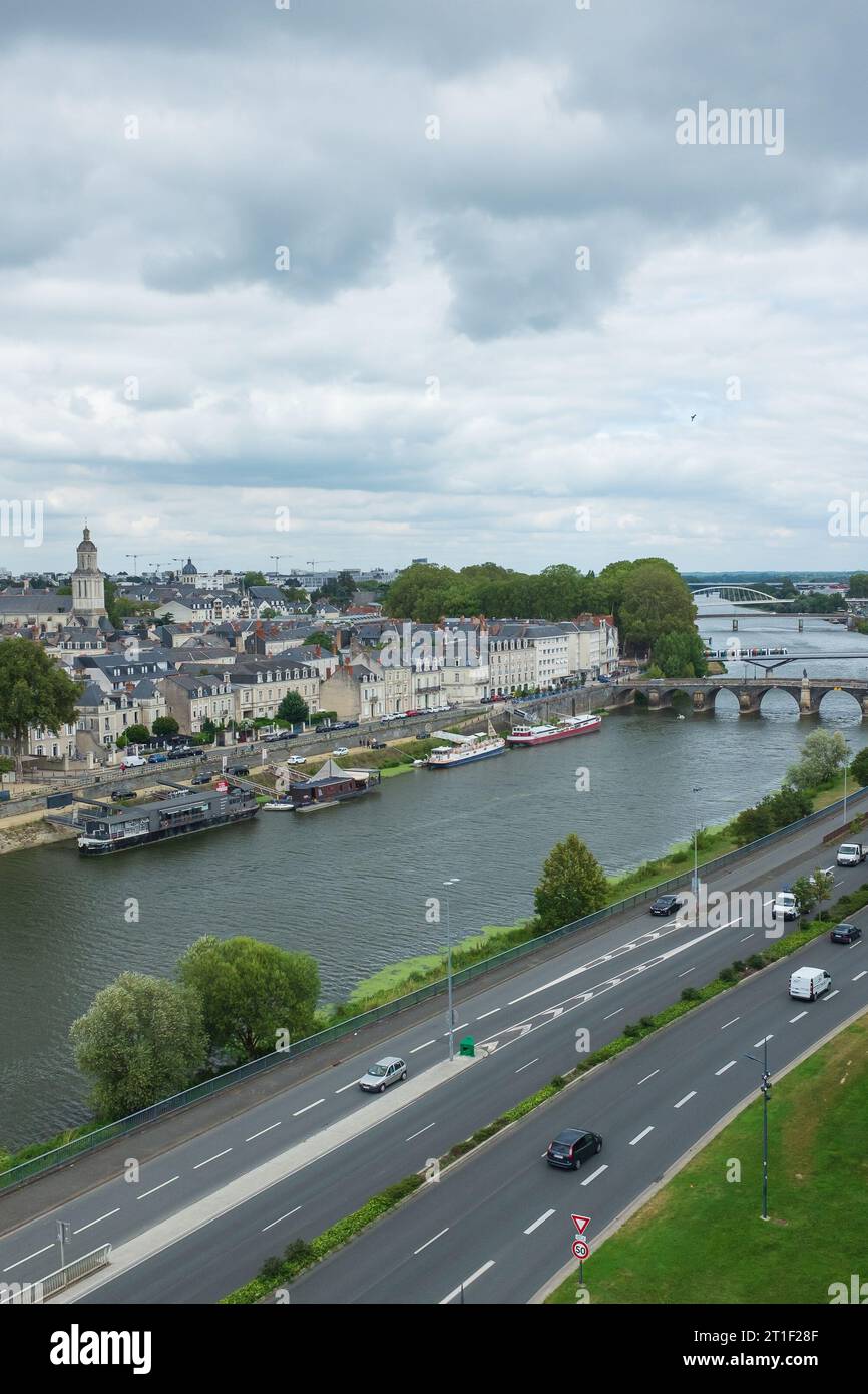 Angers, France, 2023. From the Château d'Angers, the highway running ...