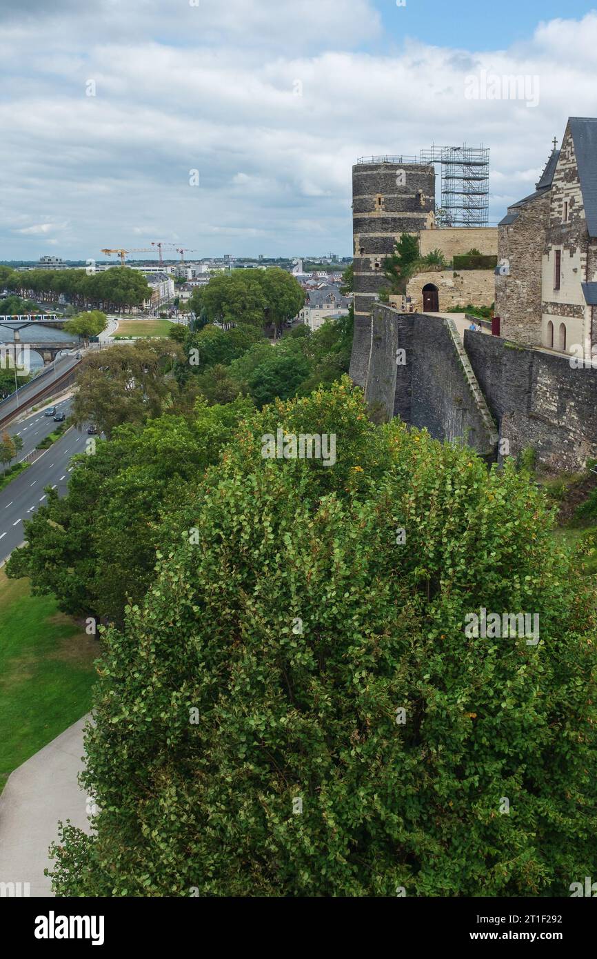 Angers, France, 2023. Overlooking the River Maine, the round tower ...