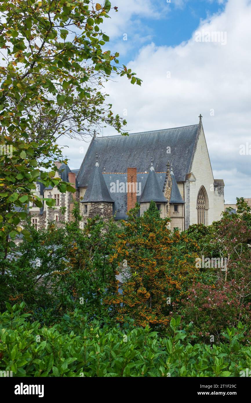 Angers, France, 2023. The chapel and pointed turrets of the châtelet ...