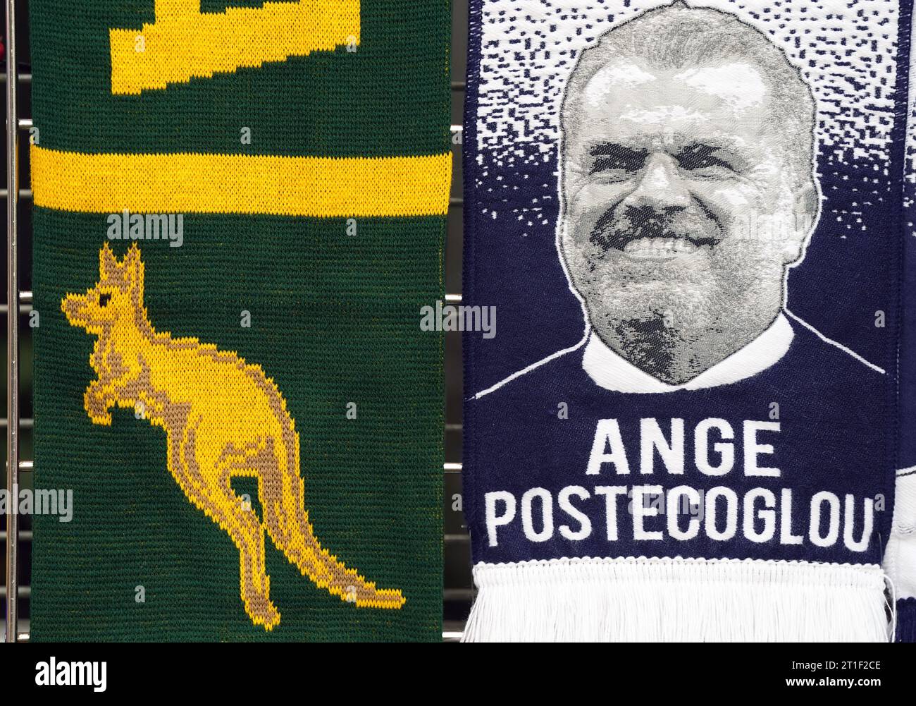 An Australia scarf next to an Ange Postecoglou scarf for sale ahead of ...
