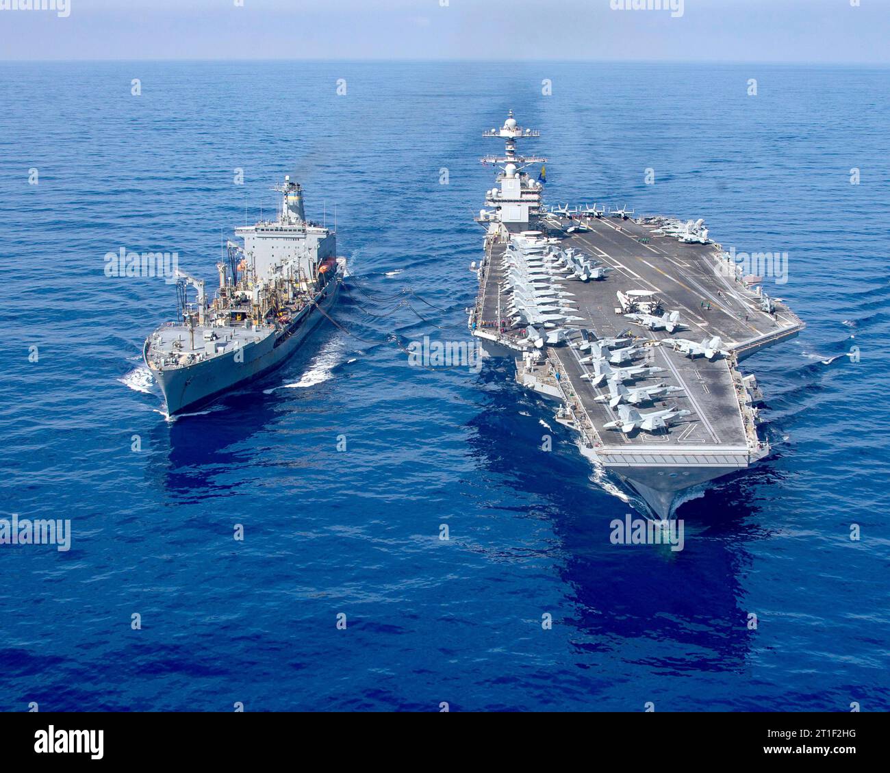 USS Gerald R. Ford aircraft carrier refuels from the underway ...