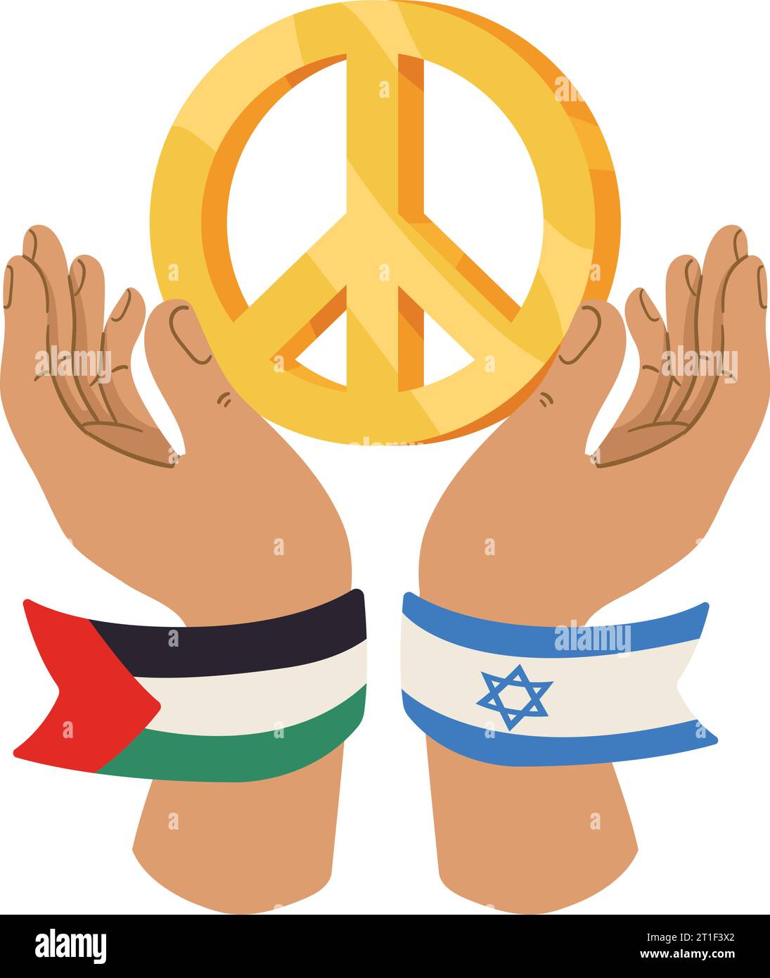 palestine and israel flags in hands with peace emblem Stock Vector ...