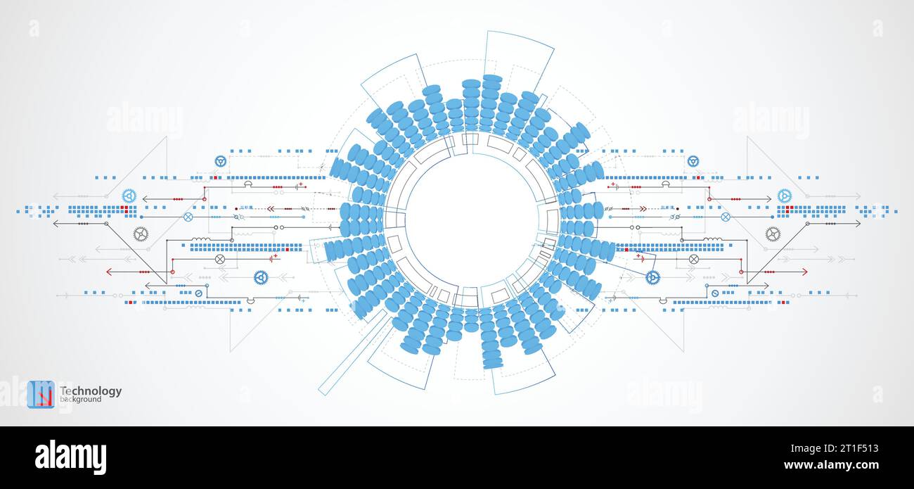 Abstract technological background with various elements. Structure ...