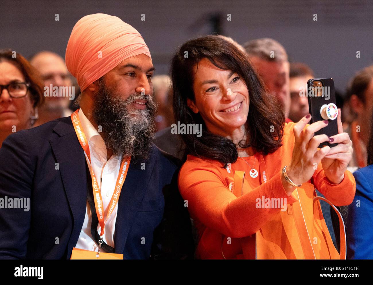 Hamilton, Canada. 13th Oct, 2023. NDP MP Heather McPherson takes a ...