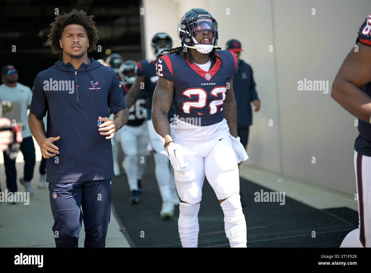 Houston Texans running back Mike Boone (22) heads to the field before ...