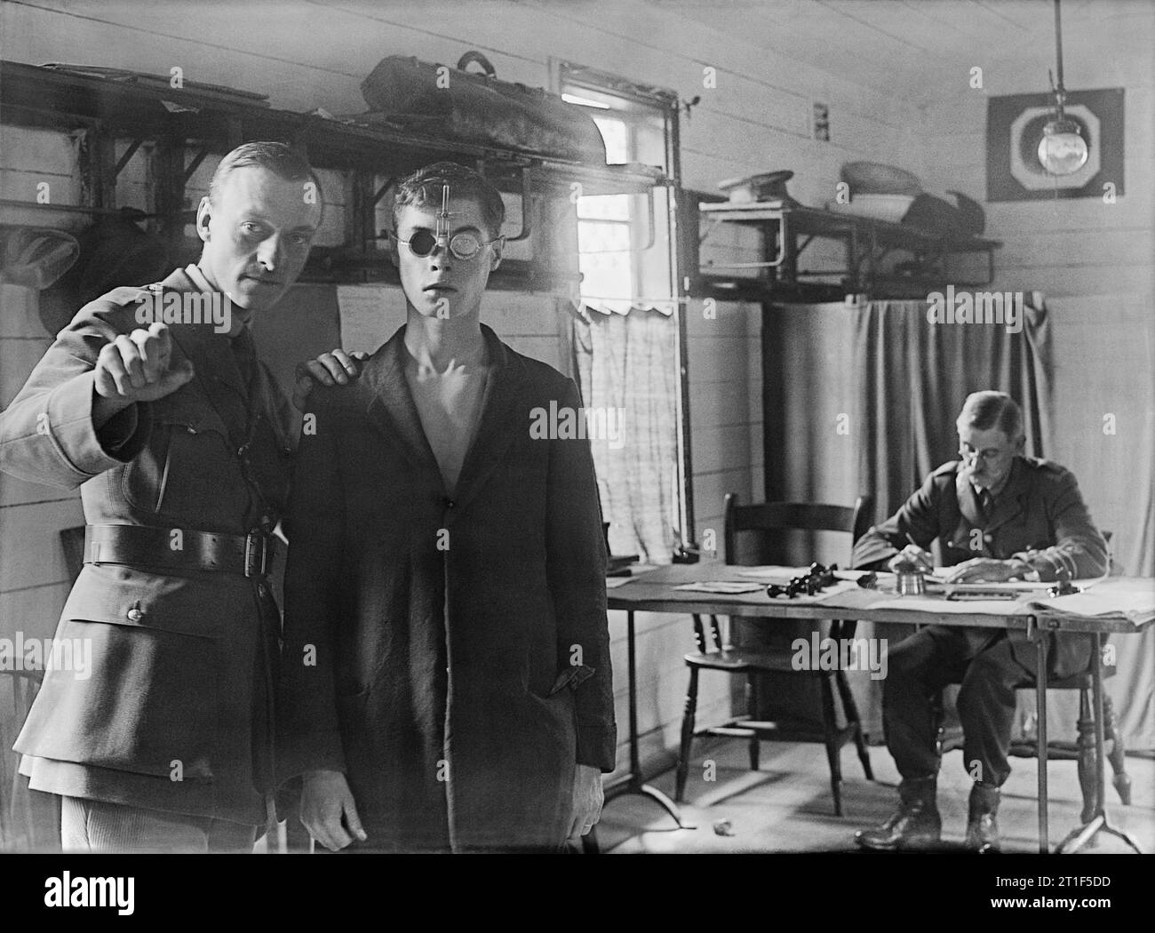 A new recruit to the British Army undergoing an eyesight test as part ...