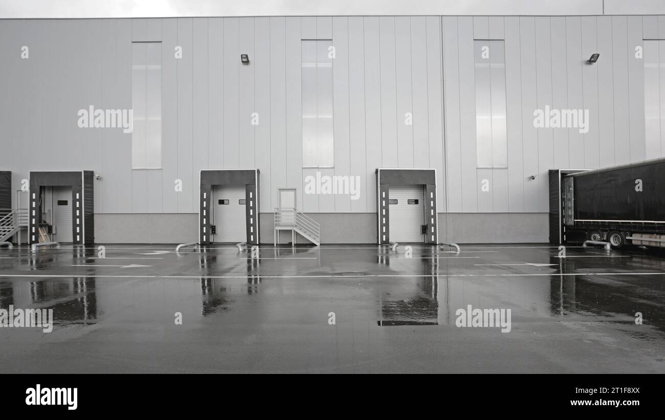 Cargo Doors Loading Dock and Door With Stairs for Drivers Warehouse ...