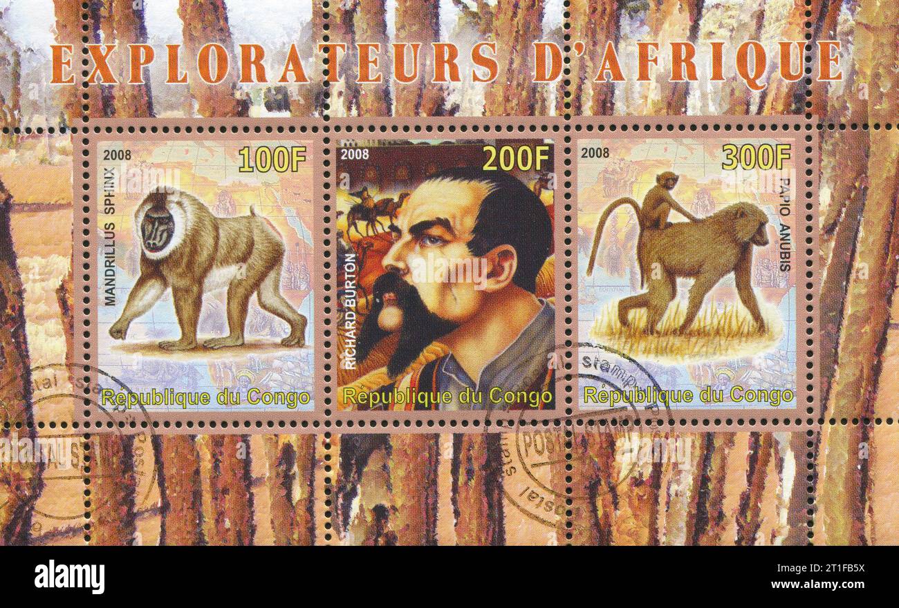 CONGO - CIRCA 2008: stamp printed by Congo, shows Richard Francis ...