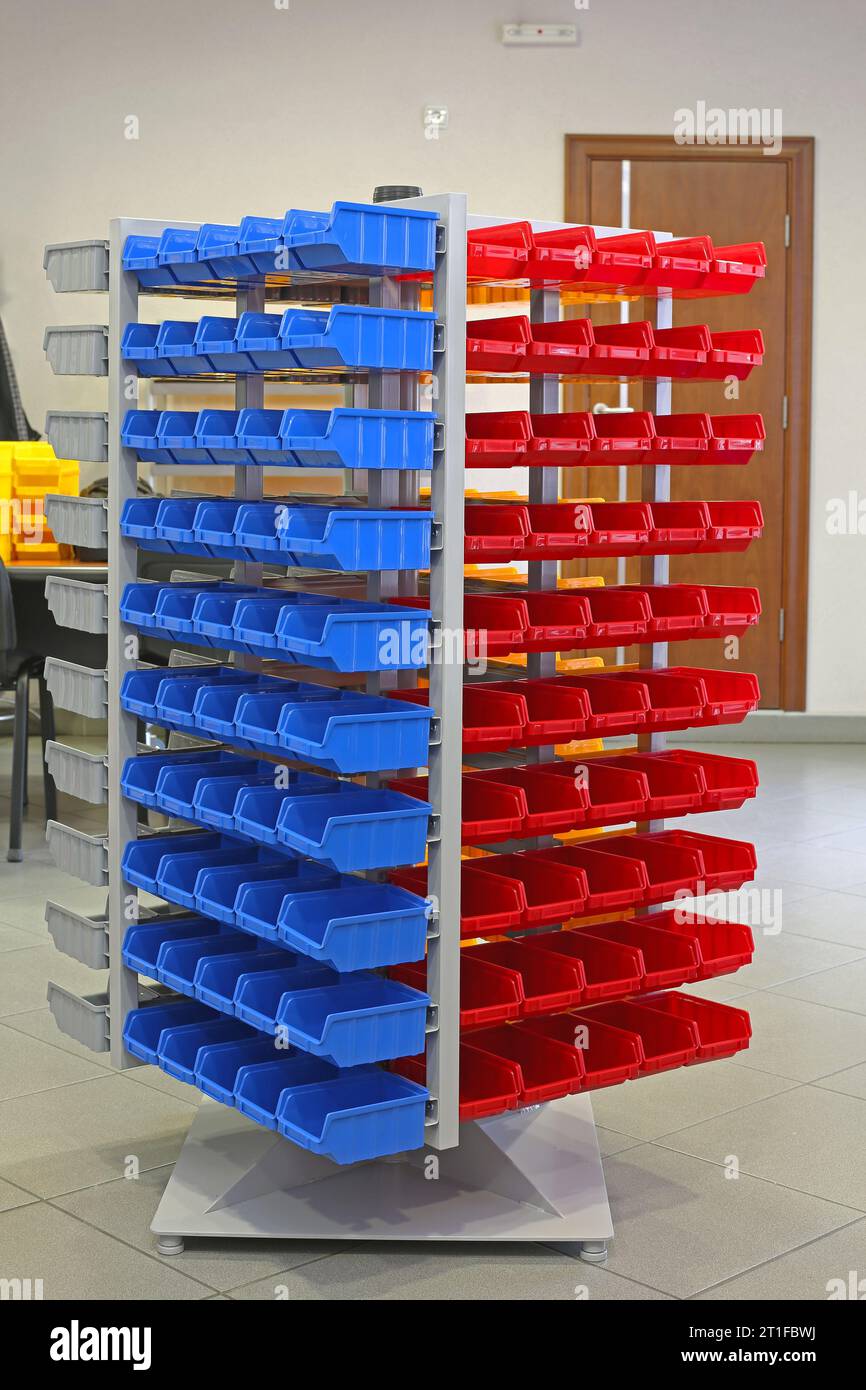 Blue and Red Plastic Trays for Small Parts Storage Workshop Stock Photo ...