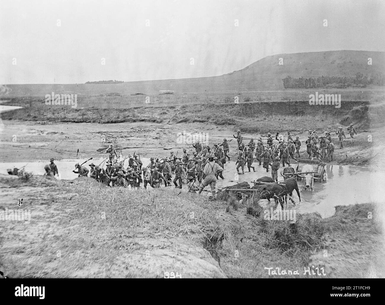 The Second Boer War, 1899-1902 British troops crossing a river near Talana Hill, Natal Province ...