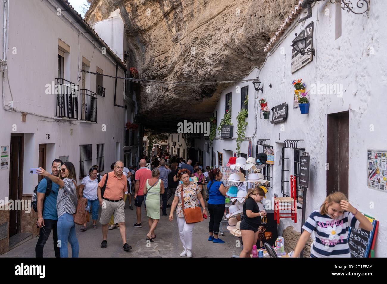 Street in Setenil de las Bodegas, a Spanish village in the province of ...