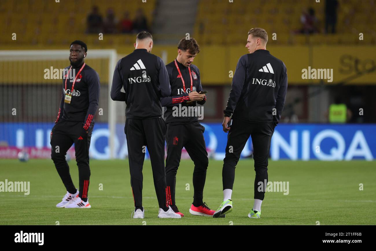 Vienna, Austria. 13th Oct, 2023. Belgium's Orel Mangala, Belgium's Zeno ...