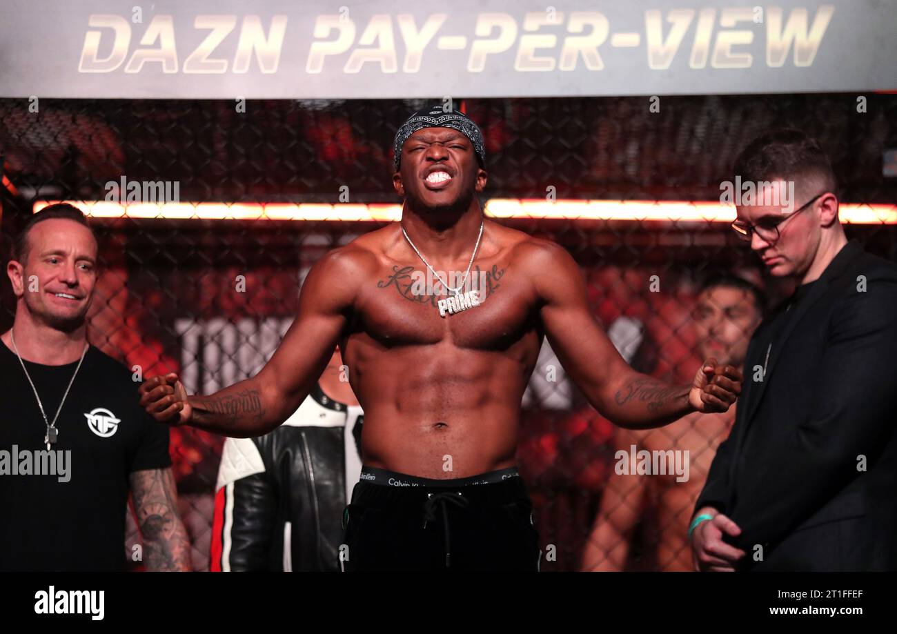 KSI during a weigh-in at the Exchange Hall, Manchester. Picture date ...