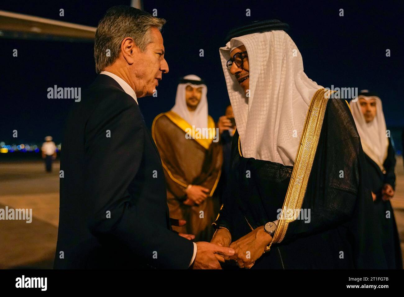 U.S. Secretary of State Antony Blinken is greeted by Bahrain's Foreign ...