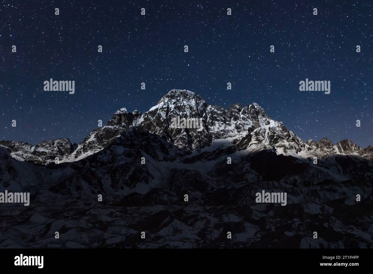 Mountain under starry sky in Himalayas, Nepal. Mountain Himalayan ...