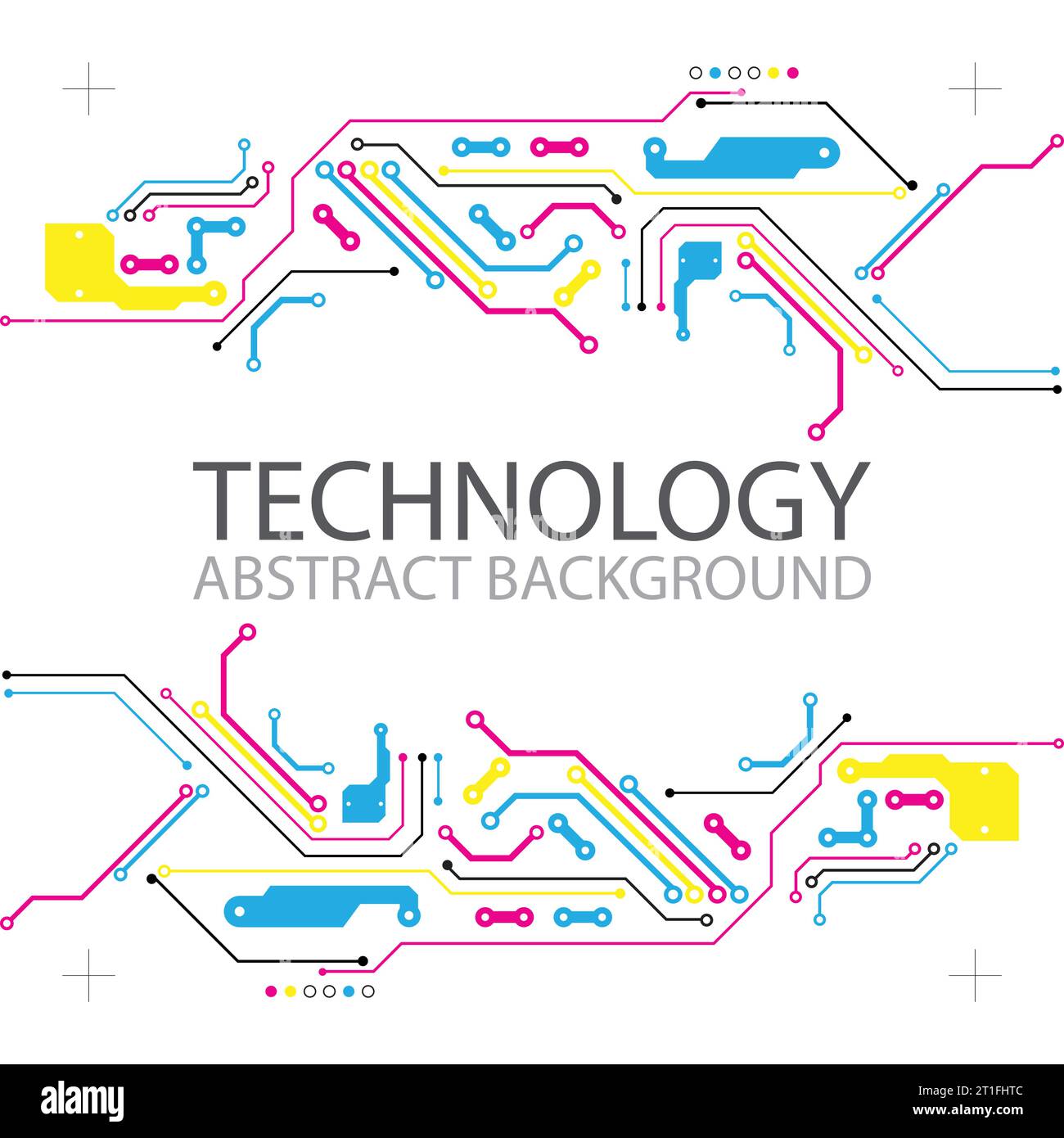 Abstract technological background with various elements. CMYK concept ...