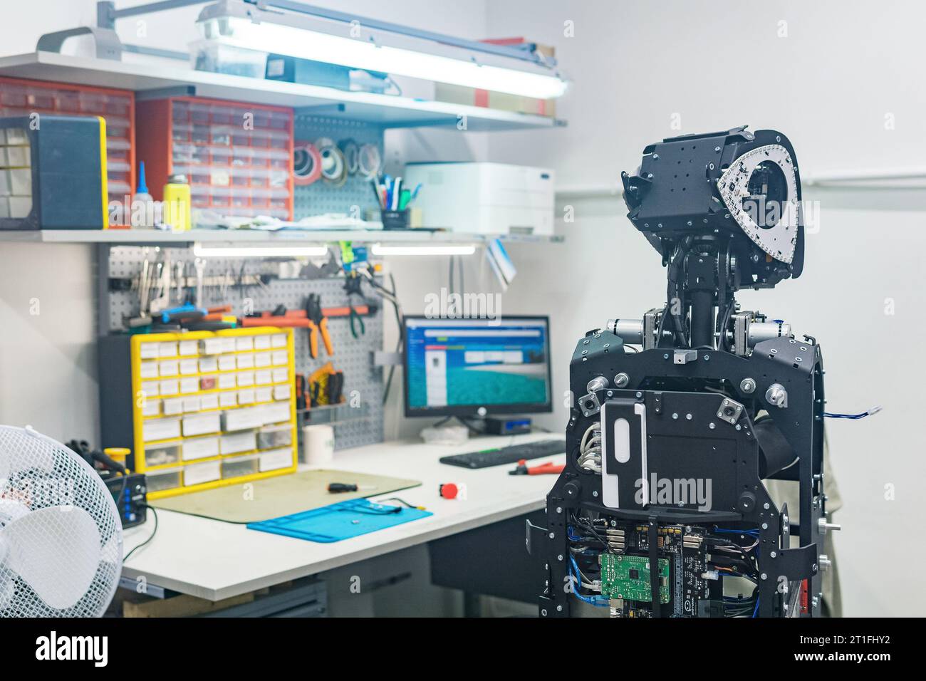 Perm, Russia - July 13, 2023: humanoid robot in the process of assembly ...