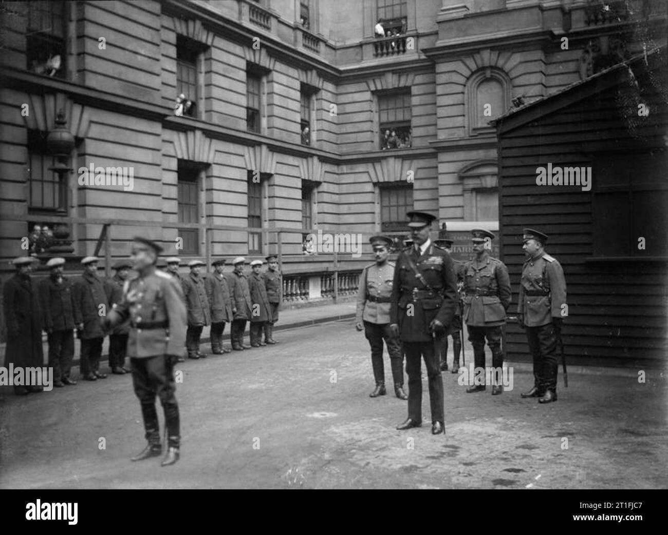 Inspection by Lord Kitchener of Russian officers and men engaged on ...