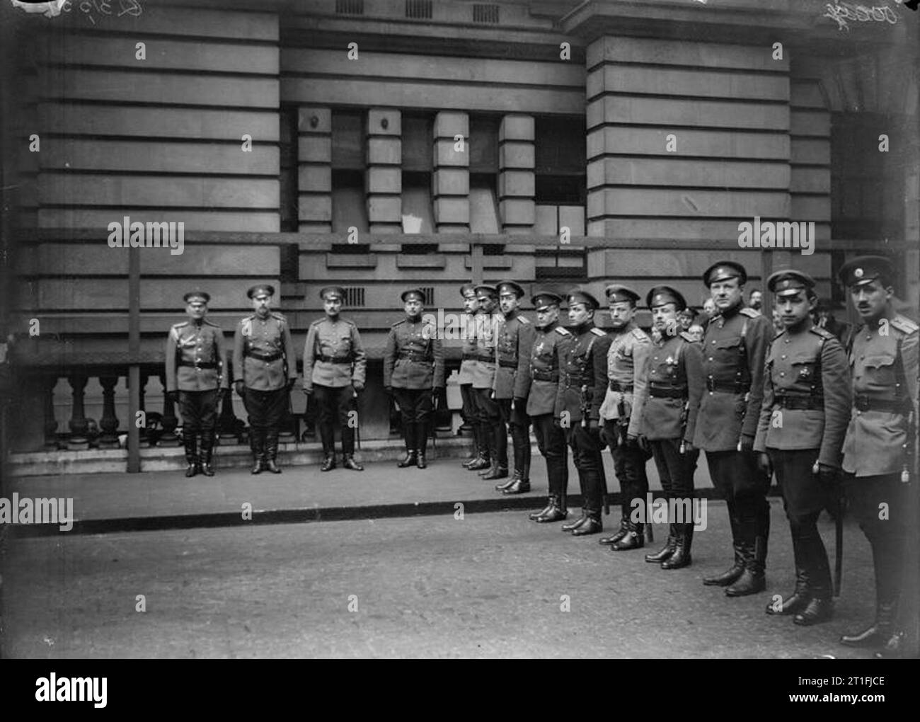 Inspection by Lord Kitchener of Russian officers and men engaged on ...