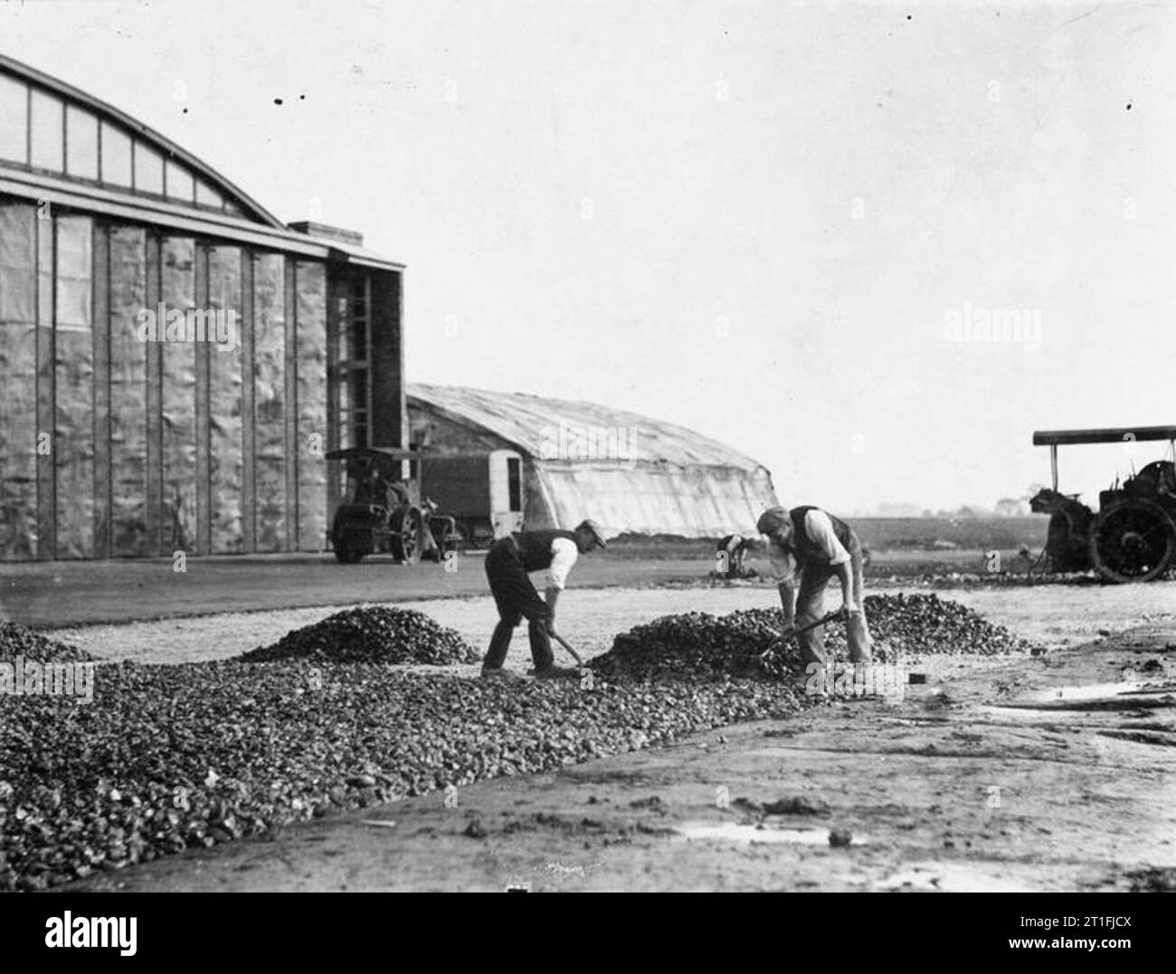 Making a Macadamized road in front of Handley Page Hangars, Ford ...